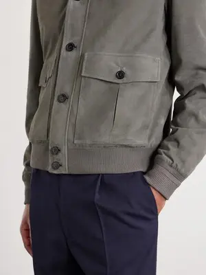 Zegna Ribbed Suede Bomber Jacket - Gray