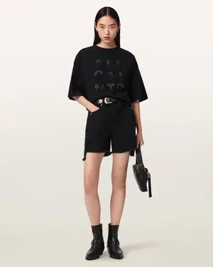 ALLSAINTS Stacks Amelie Embellished T-shirt - Black