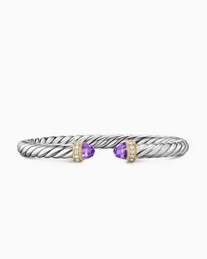 David Yurman Cable Flex Bracelet In Sterling Silver And 14K Yellow Gold With Diamonds And Black Onyx Amethyst