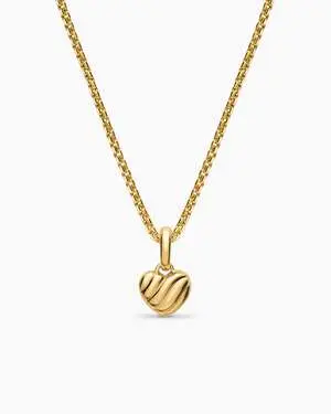 David Yurman Petite Puffy Cable Heart Amulet - All 18k Yellow Gold