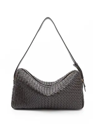 ELLEME Trousse Large Woven Leather Pouch - Dark Brown