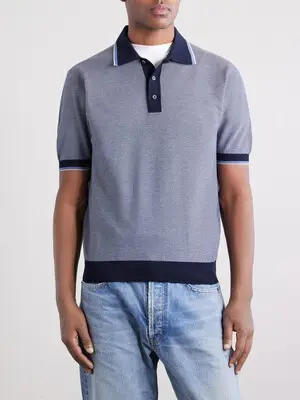 PIACENZA CASHMERE 1733 Honeycomb-knit Cotton Polo Shirt