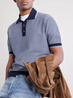 PIACENZA CASHMERE 1733 Honeycomb-knit Cotton Polo Shirt
