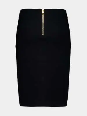 Balmain Compact Viscose Knit Midi Skirt With Gold Buttons