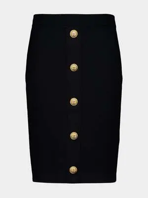 Balmain Compact Viscose Knit Midi Skirt With Gold Buttons - Black