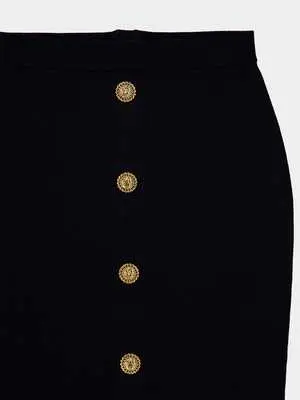 Balmain Compact Viscose Knit Midi Skirt With Gold Buttons - Black