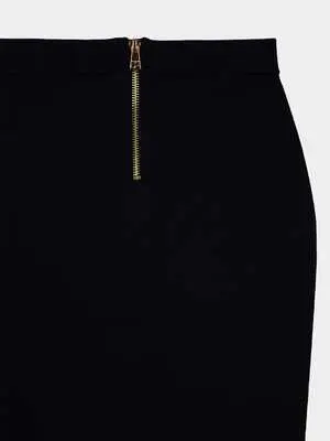 Balmain Compact Viscose Knit Midi Skirt With Gold Buttons - Black