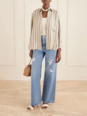 TWP Striped Relaxed Fit Crepe Shirt