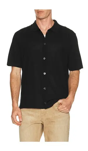 Theory Regal Merino Relaxed Button Down - Black