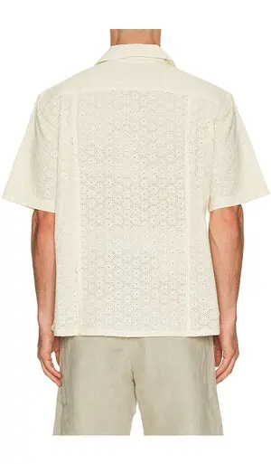 CORRIDOR Floral Eyelet Short Sleeve Shirt In Nude - Natural