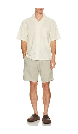 CORRIDOR Floral Eyelet Short Sleeve Shirt In Nude - Natural