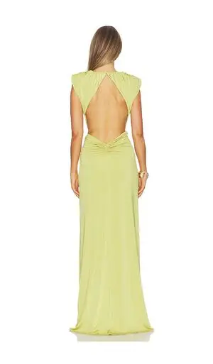 AWAVE STUDIO Halterneck Maxi Dress With Plunging V-neck And Padded Shoulders