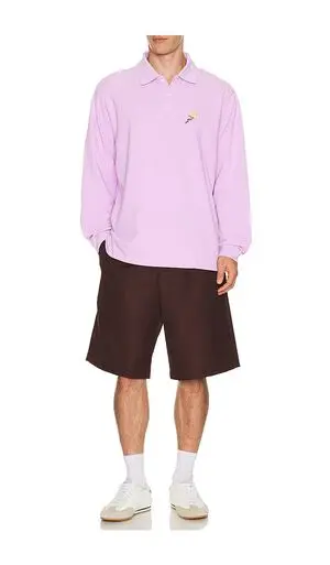 VOWELS Long Sleeve Pique Polo - Lavender