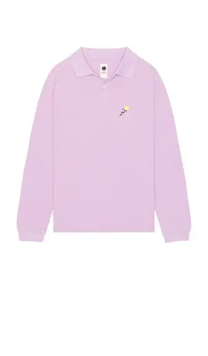 VOWELS Long Sleeve Pique Polo - Lavender