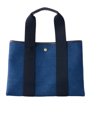 Rue De Verneuil Traversée Medium Denim Tote With Webbing And Leather Trim - Blue