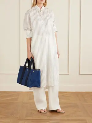 Rue De Verneuil Traversée Medium Denim Tote With Webbing And Leather Trim