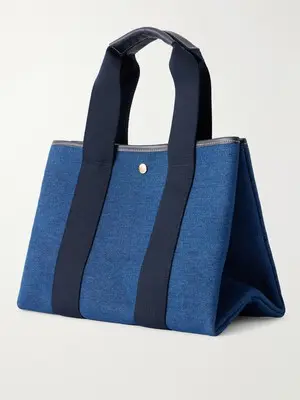 Rue De Verneuil Traversée Medium Denim Tote With Webbing And Leather Trim