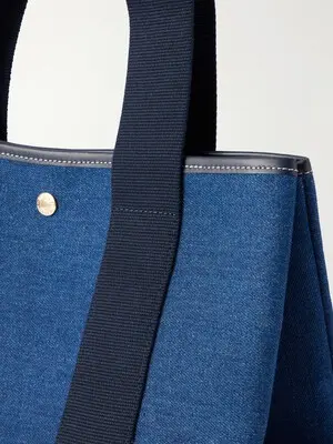 Rue De Verneuil Traversée Medium Denim Tote With Webbing And Leather Trim