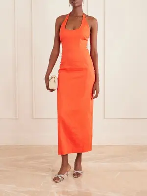 SIR. Elodie Linen-blend Halterneck Midi Dress