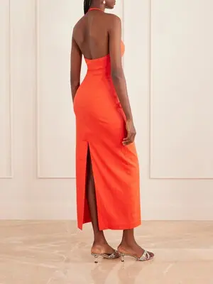 SIR. Elodie Linen-blend Halterneck Midi Dress