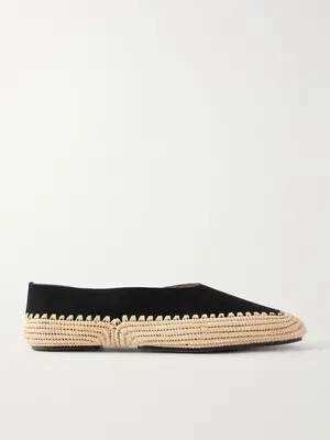 Gabriela Hearst Suede And Raffia Flats - Black
