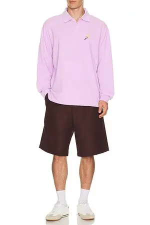 VOWELS Long Sleeve Pique Polo - Lavender