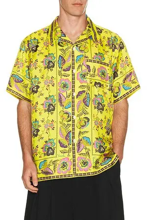 VOWELS Short Sleeve Silk Shirt - Yellow