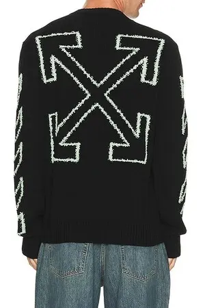 Off-White Fuzzy Knit Crew Neck Sweater - Black