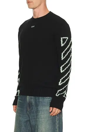 Off-White Fuzzy Knit Crew Neck Sweater - Black