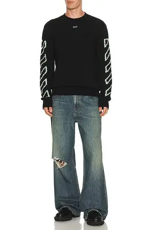 Off-White Fuzzy Knit Crew Neck Sweater - Black