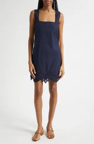 Veronica Beard Shanice Embroidered Linen-blend Dress