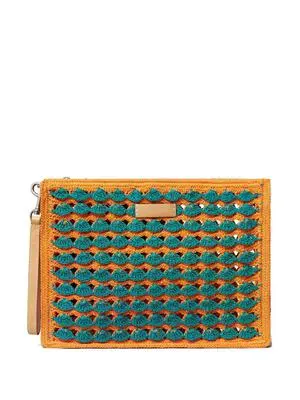 Tory Burch Hand-crocheted Pouch With Leather Trim