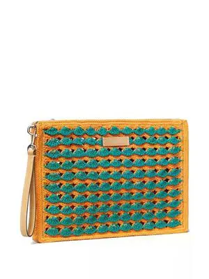 Tory Burch Hand-crocheted Pouch With Leather Trim