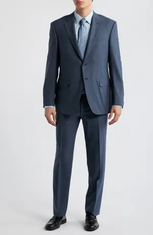 Canali Siena Regular Fit Mélange Wool Suit - Blue