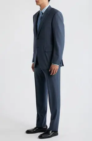Canali Siena Regular Fit Mélange Wool Suit - Blue