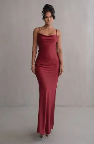 JLUXLABEL Satin Gown With Flower-embellished Straps