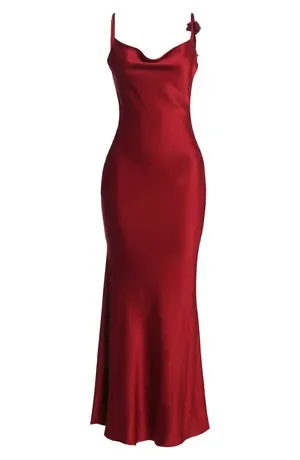 JLUXLABEL Satin Gown With Flower-embellished Straps