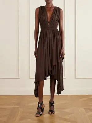 Alaïa Draped Jersey Midi Dress - Brown