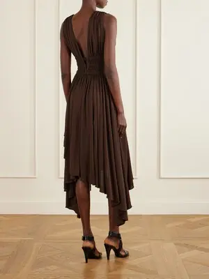 Alaïa Draped Jersey Midi Dress - Brown