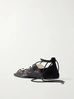 Alaïa Suede-trimmed Leather Ballet Flats - Black