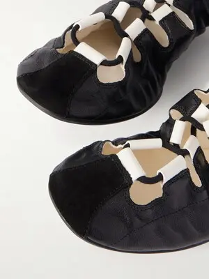 Alaïa Suede-trimmed Leather Ballet Flats - Black