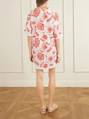 ERES Embroidered Cotton-blend Mini Dress - Red