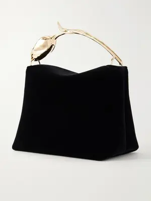 Erdem Bloom Mini Appliquéd Velvet Clutch - Black