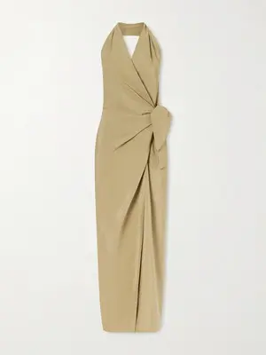 CORTANA Mona Halterneck Linen And Silk-blend Maxi Dress - Green