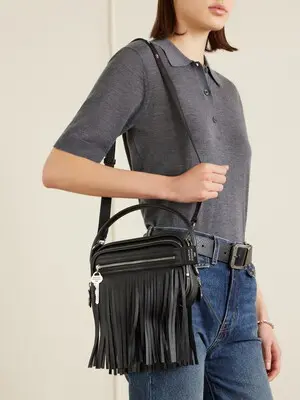 Acne Studios Leather Shoulder Bag With Fringe - Black