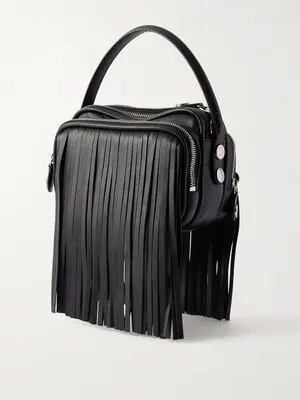 Acne Studios Leather Shoulder Bag With Fringe - Black