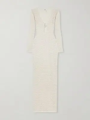 SARA CRISTINA Marina Pearl-embellished Crocheted Cotton Coverup - Neutrals