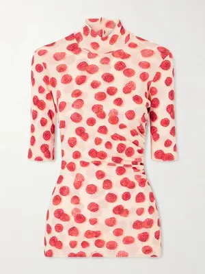 Stella McCartney Gathered Printed Mesh T-shirt - Red