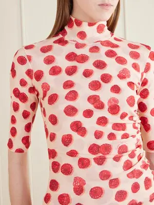 Stella McCartney Gathered Printed Mesh T-shirt - Red