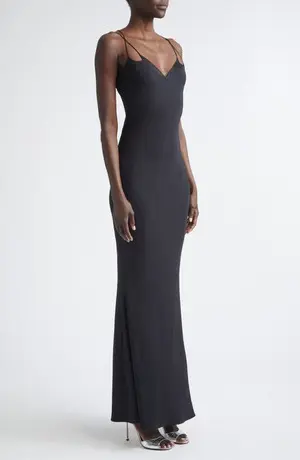 TOM FORD Satin Trim Crepe Slipdress - Black